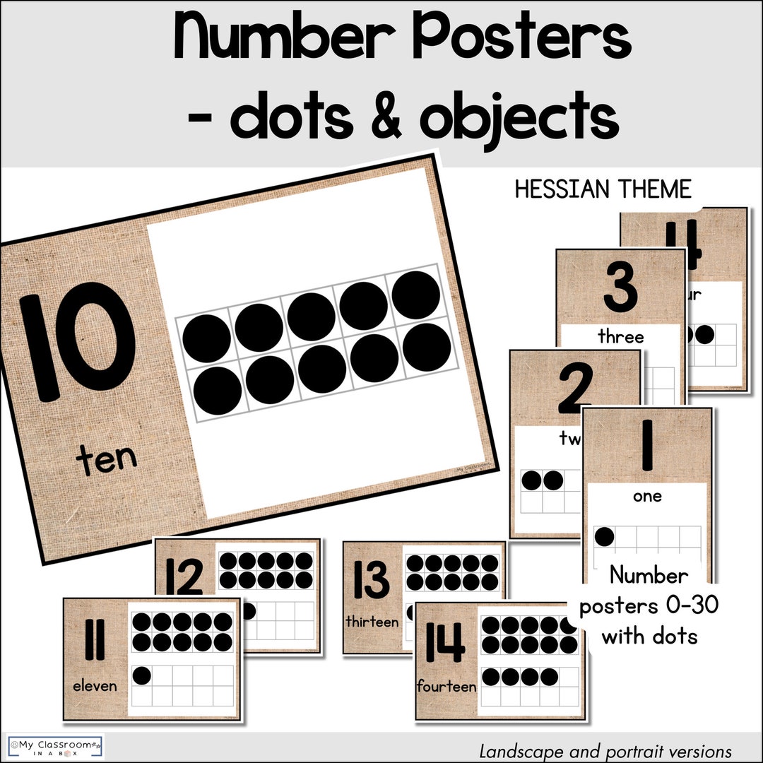Hessian Number Posters 0-20 Number Posters for Classroom With Dots 0-30 ...