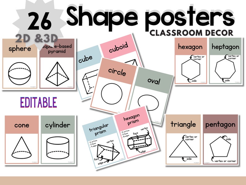 Learning Shapes Posters 2D Shapes 3D Shapes Posters for Maths - Etsy
