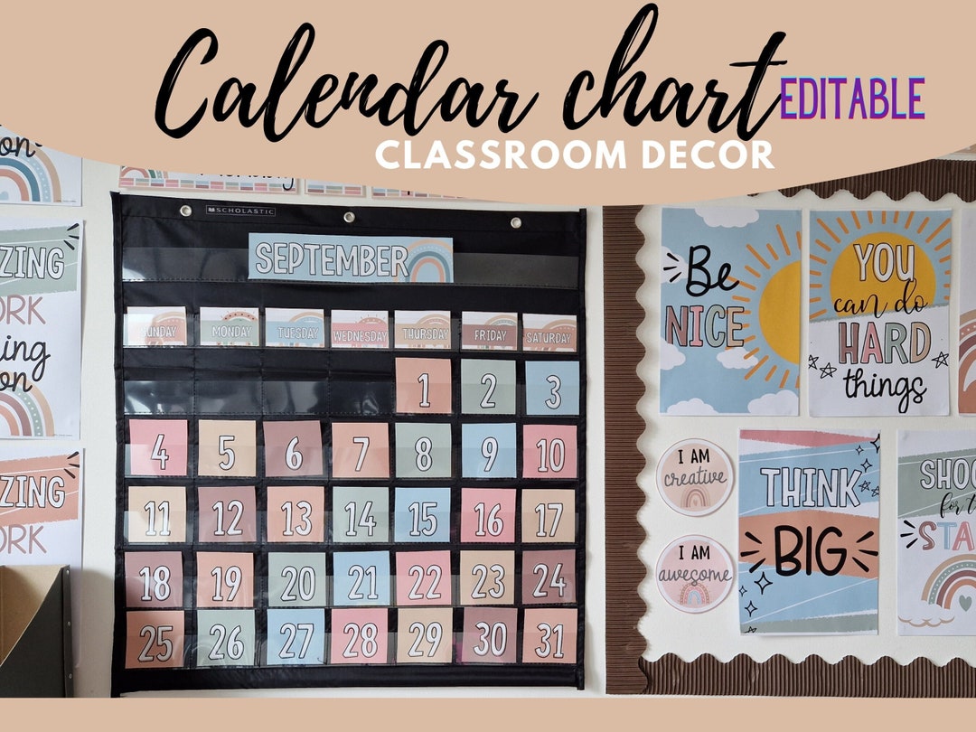 Boho Calendar Chart, Pocket Calendar Chart for Scholastic Pocket ...