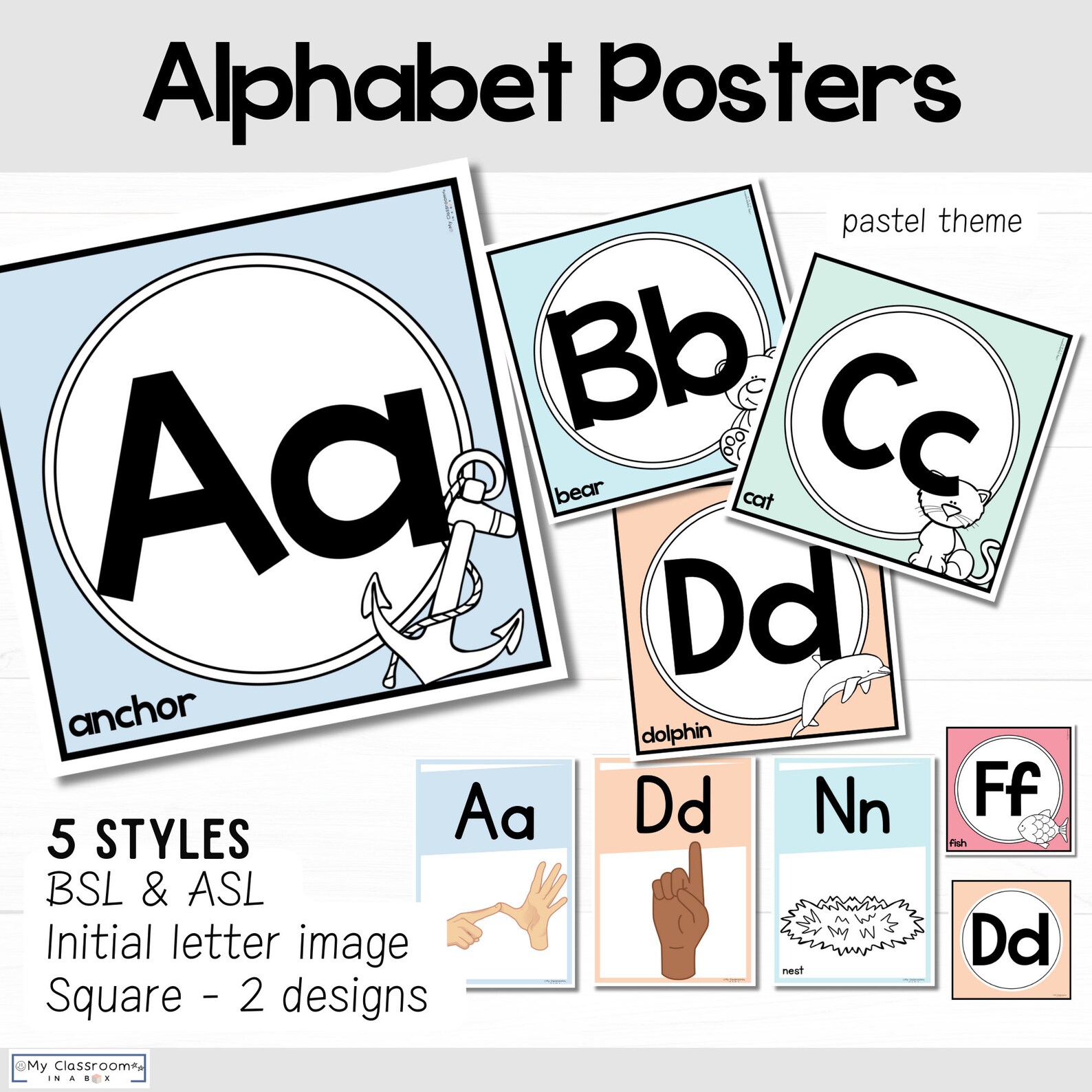 Pastel Alphabet Posters Handwriting Frieze for Classroom Editable Sign ...