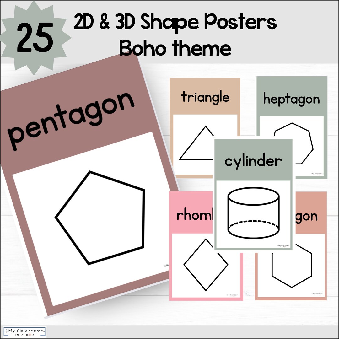 2D Shape Poster 3D Shape Posters Maths Bulletin Board Decor Elementary ...