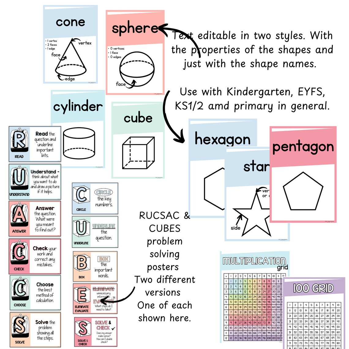 Math Working Wall Pastel Decor Maths Learning Wall Maths Display Pack ...