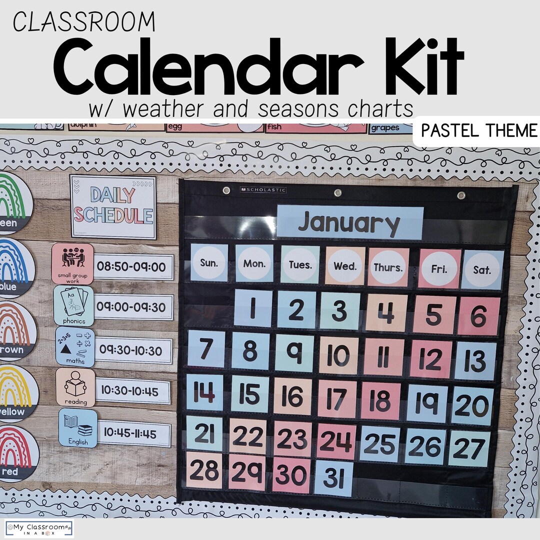Pastel Calendar Chart, Pocket Calendar Chart for Scholastic Pocket ...