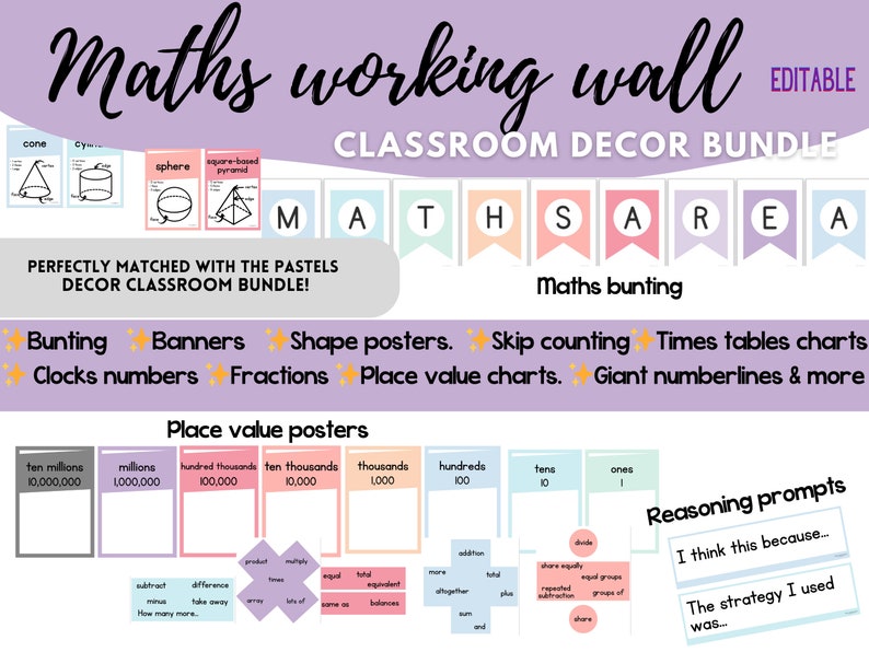 Maths Working Wall Maths Learning Wall Maths Display Pack Instant ...