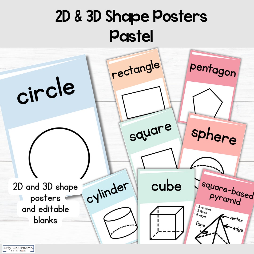 Pastel 2D and 3D Shape Posters Editable Classroom Posters Bundle 2D ...