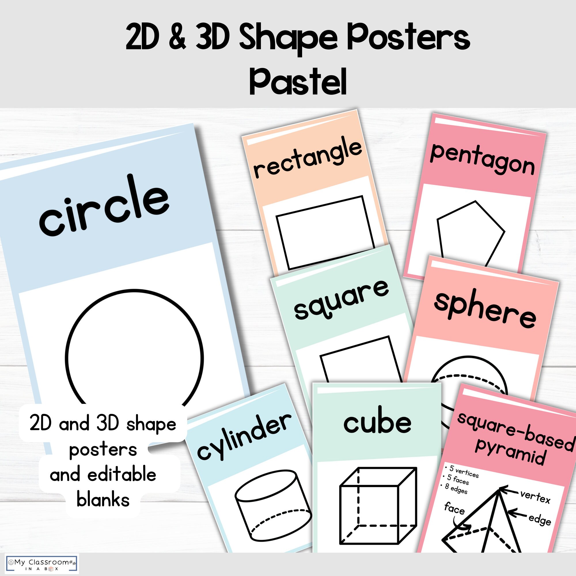 Pastel 2D and 3D Shape Posters Editable Classroom Posters Bundle 2D ...