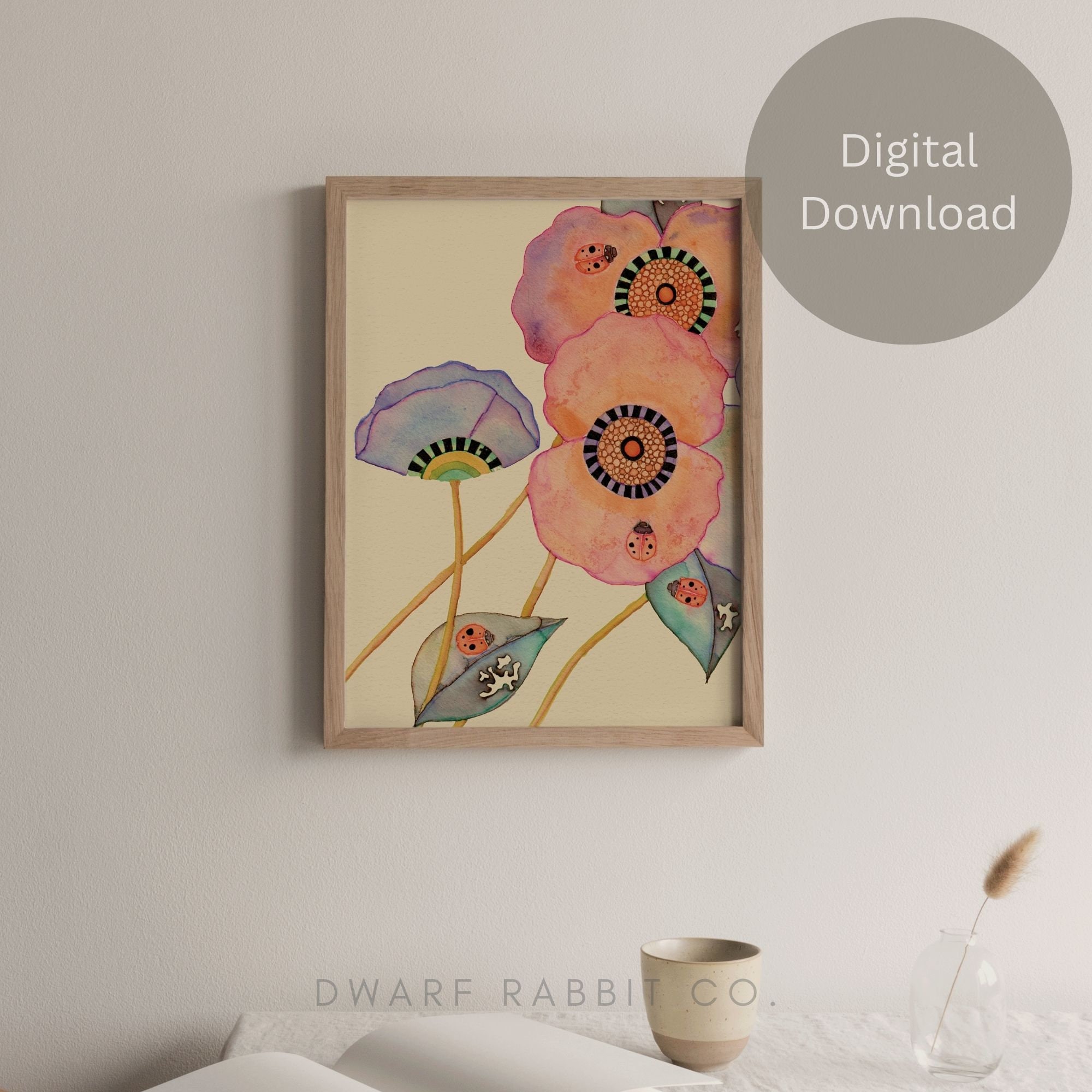 Watercolor Ladybug and Flower Drawing, Ladybug and Botanical Sketch ...