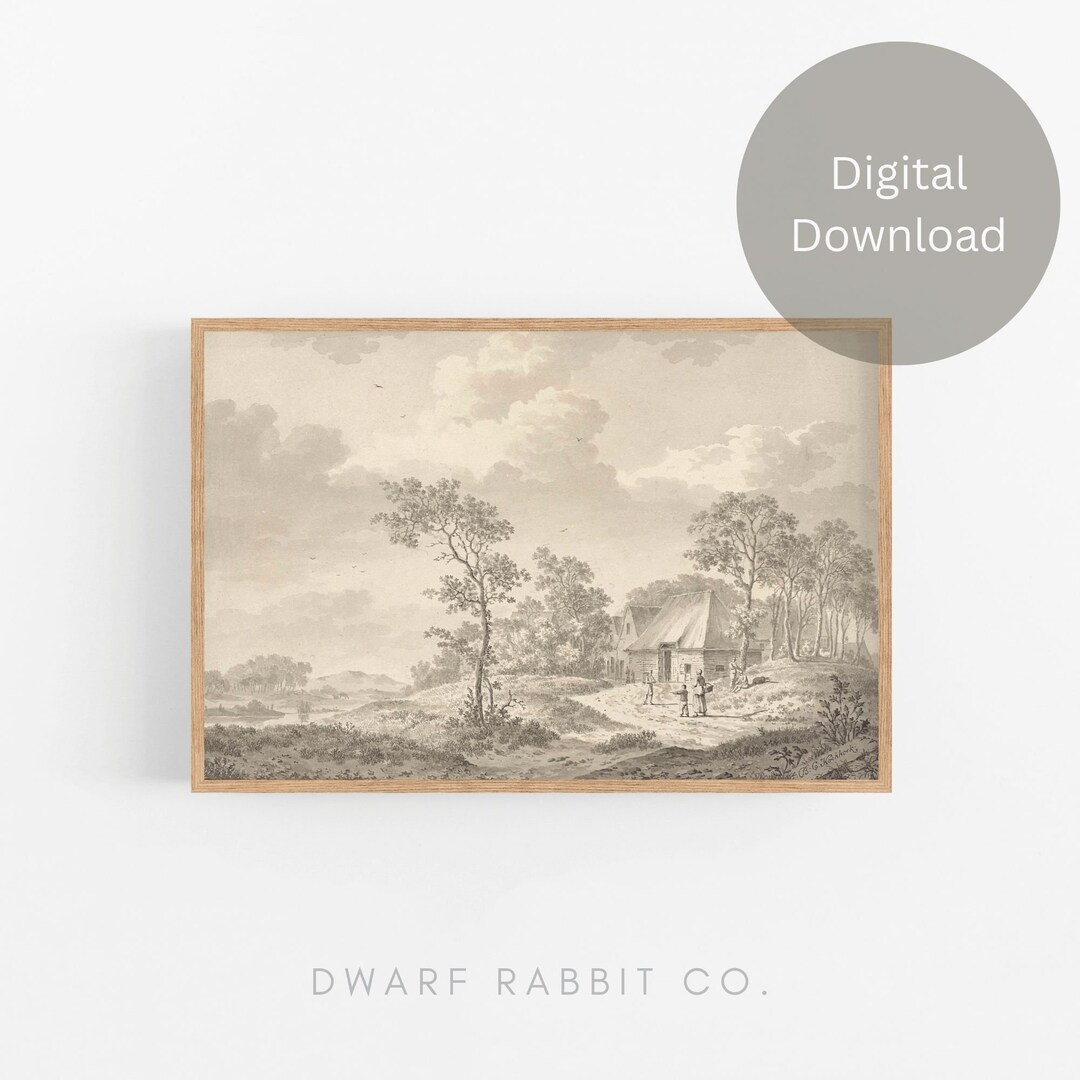 Vintage Sketch Landscape Drawing, Sketch Landscape Wall Art, Farmhouse ...