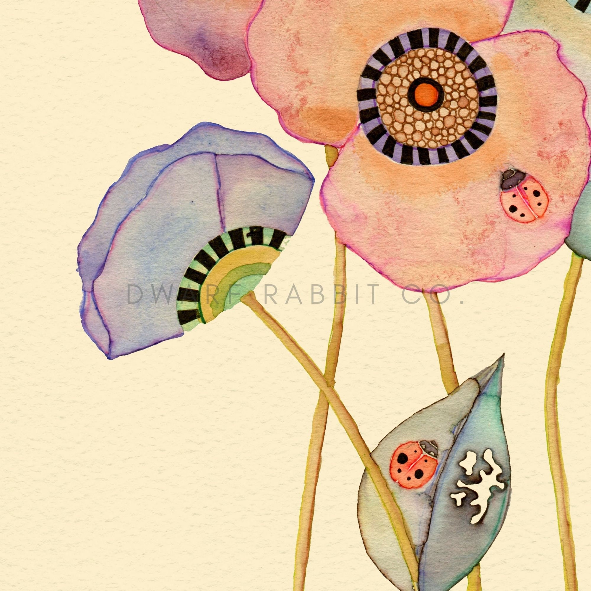 Watercolor Ladybug and Flower Drawing, Ladybug and Botanical Sketch ...