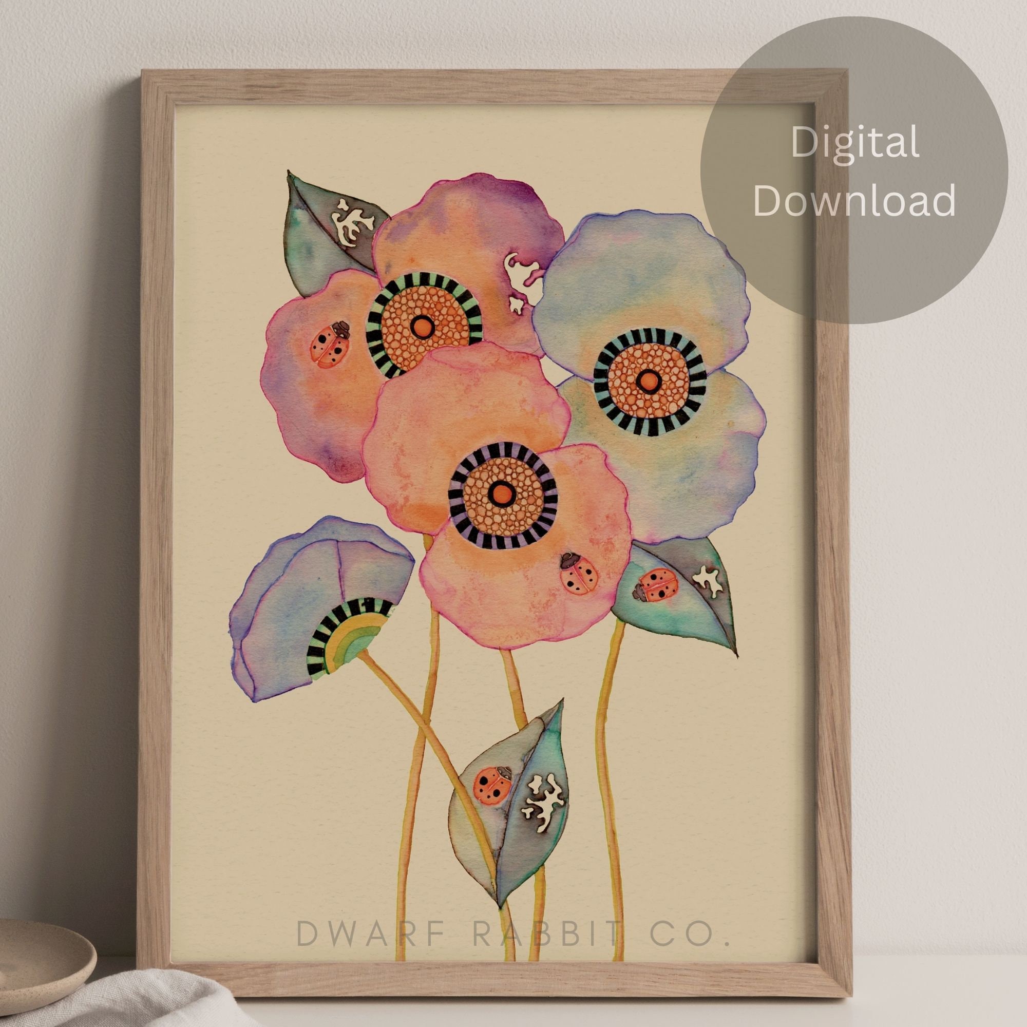 Watercolor Ladybug and Flower Drawing, Ladybug and Botanical Sketch ...