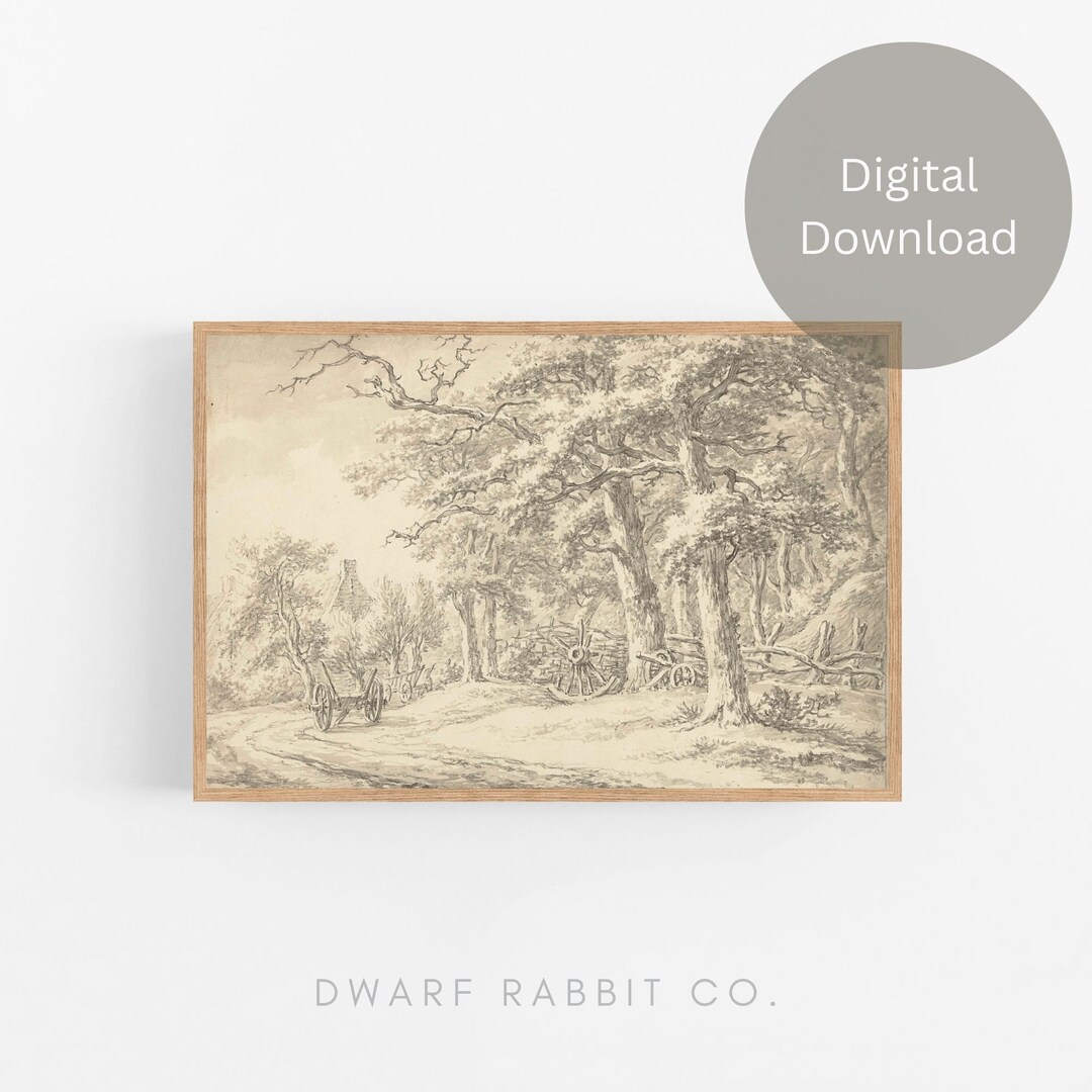 Vintage Sketch Landscape Drawing, Sketch Landscape Wall Art, Farmhouse ...