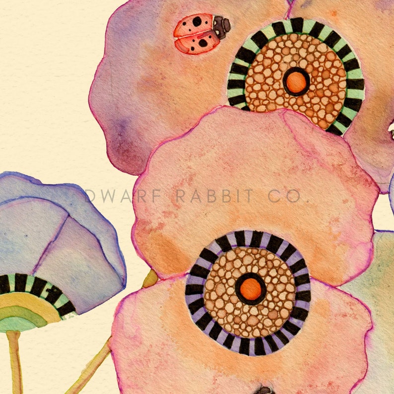 Watercolor Ladybug and Flower Drawing Ladybug and Botanical - Etsy
