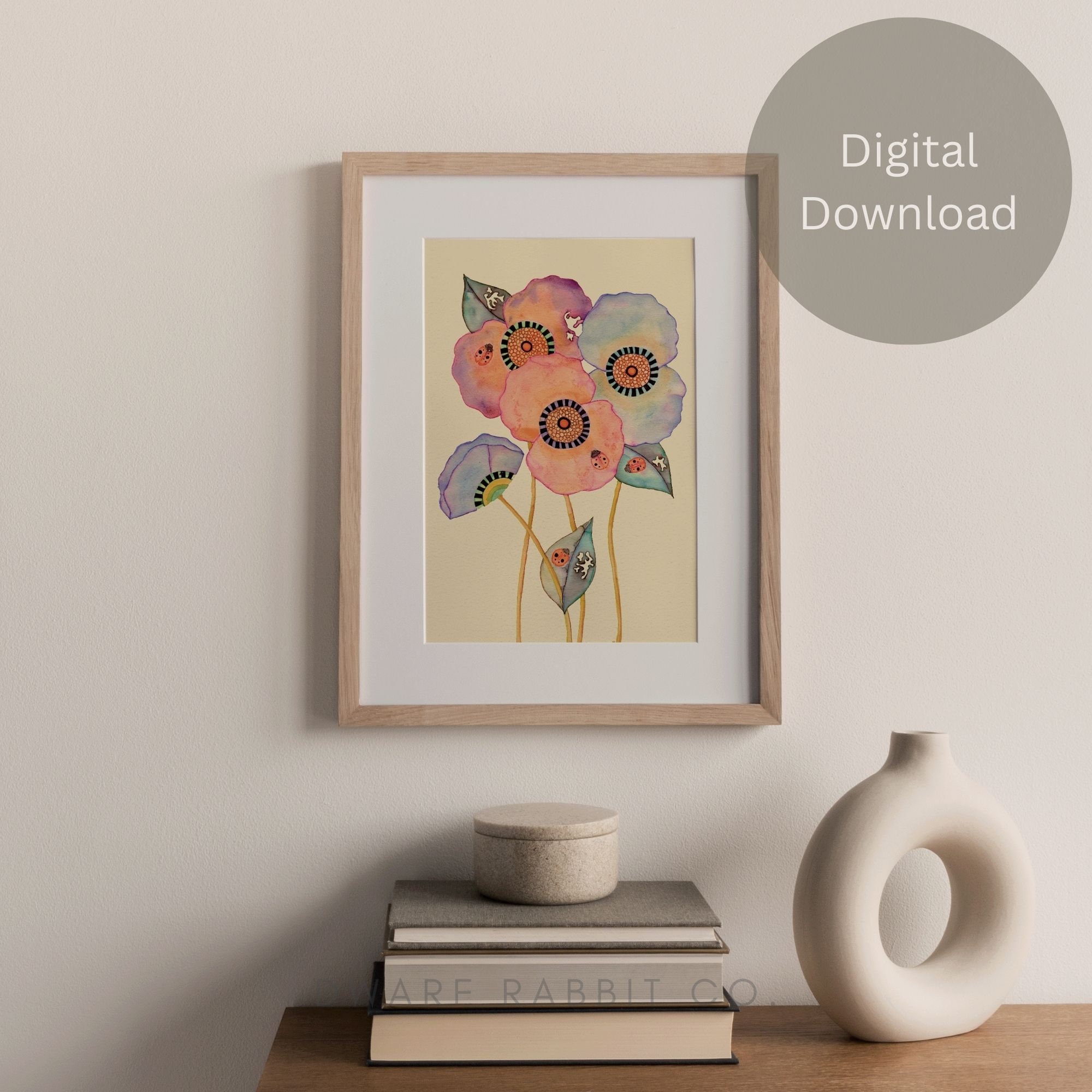 Watercolor Ladybug and Flower Drawing, Ladybug and Botanical Sketch ...