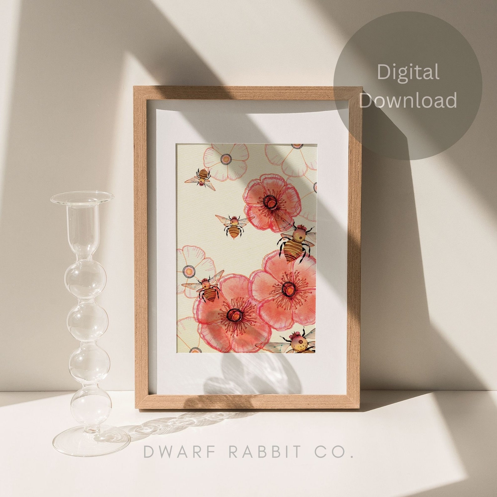 Watercolor Bees and Flower Drawing, Bees and Botanical Sketch Wall Art ...