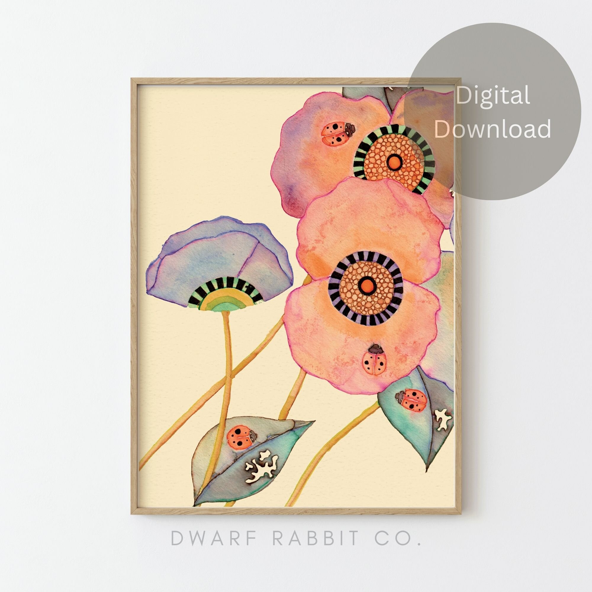 Watercolor Ladybug and Flower Drawing, Ladybug and Botanical Sketch ...