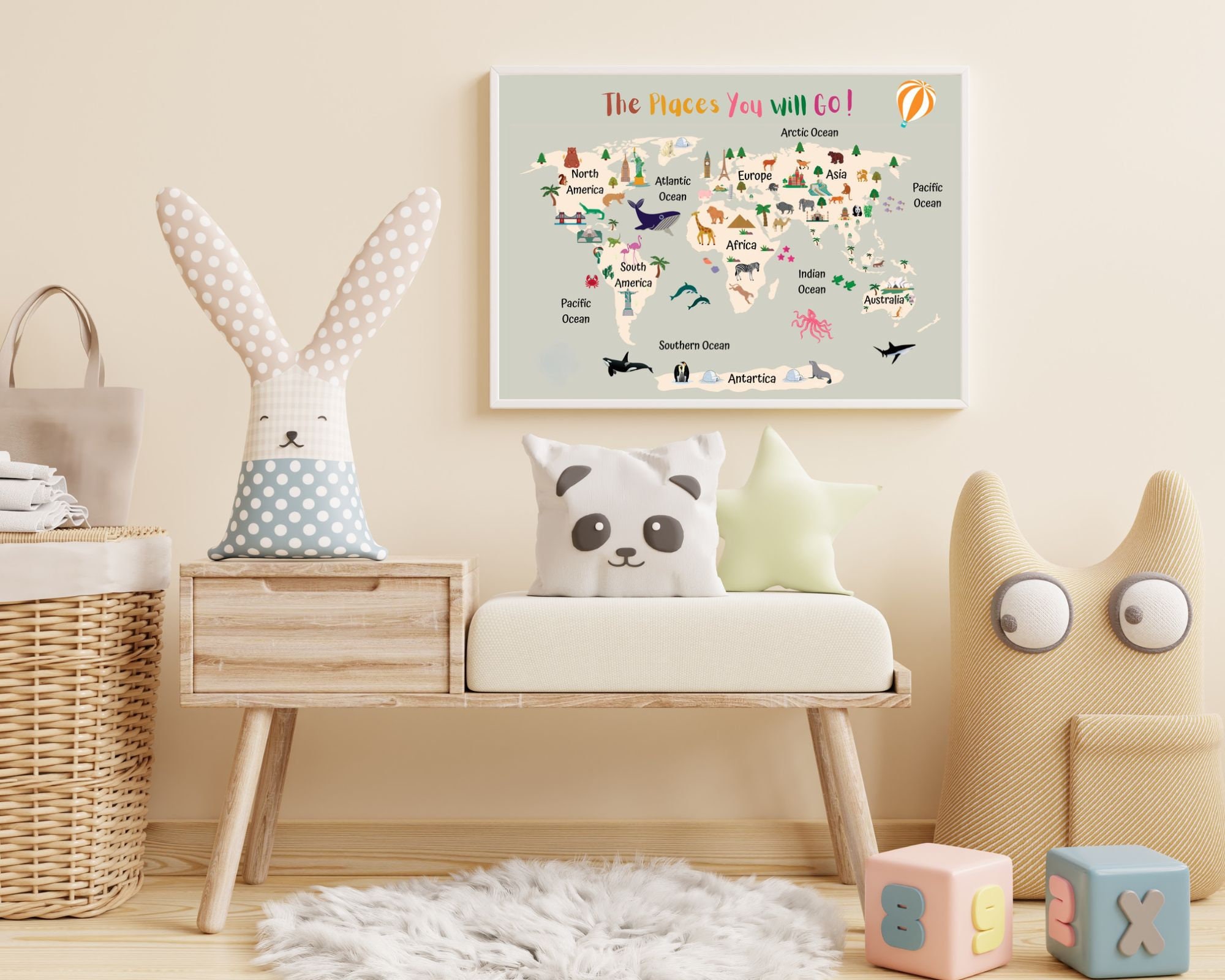 World Map Educational Poster Montessori Printable World Map Nursery ...