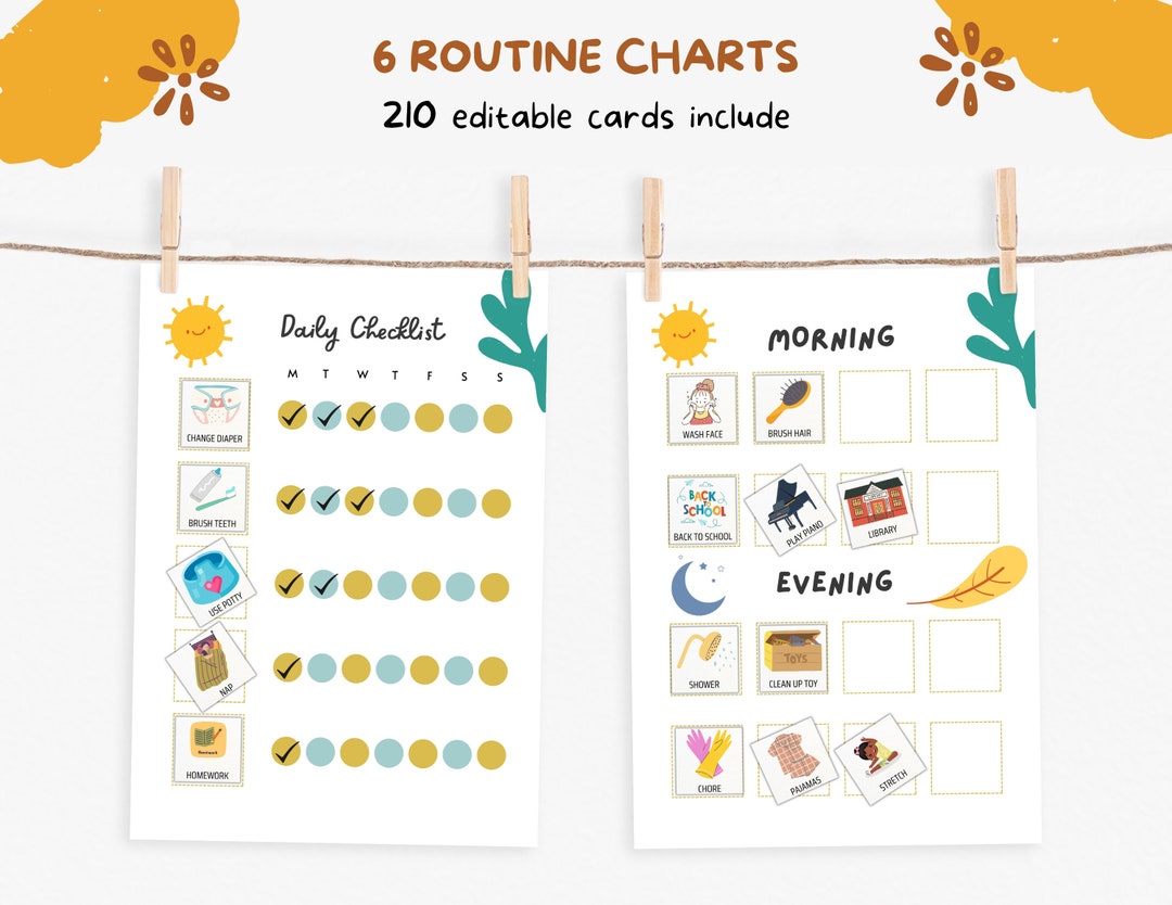 Editable Weekly Daily Routine charts Morning Chart Evening Chart ...