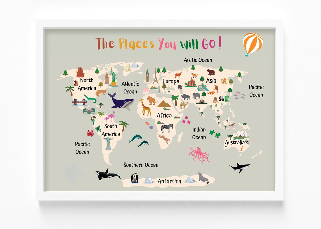 World Map Educational Poster Montessori Printable World Map Nursery ...