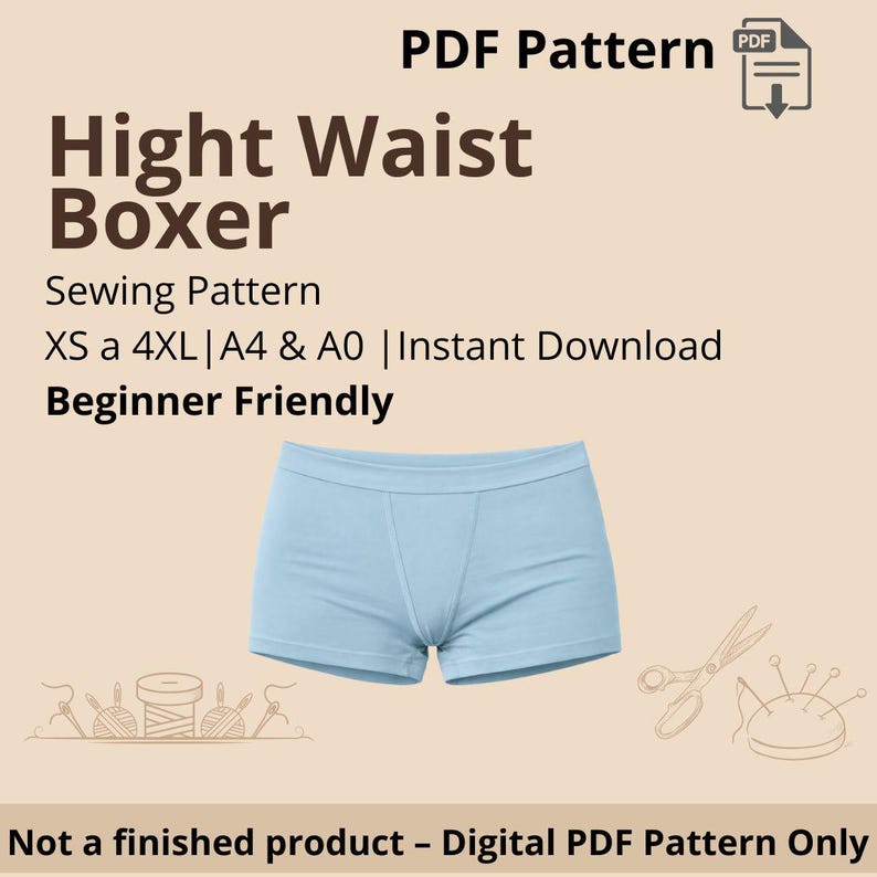 High Waist Boxer Shorts Sewing Pattern: Women's XS-4XL (digital PDF ...