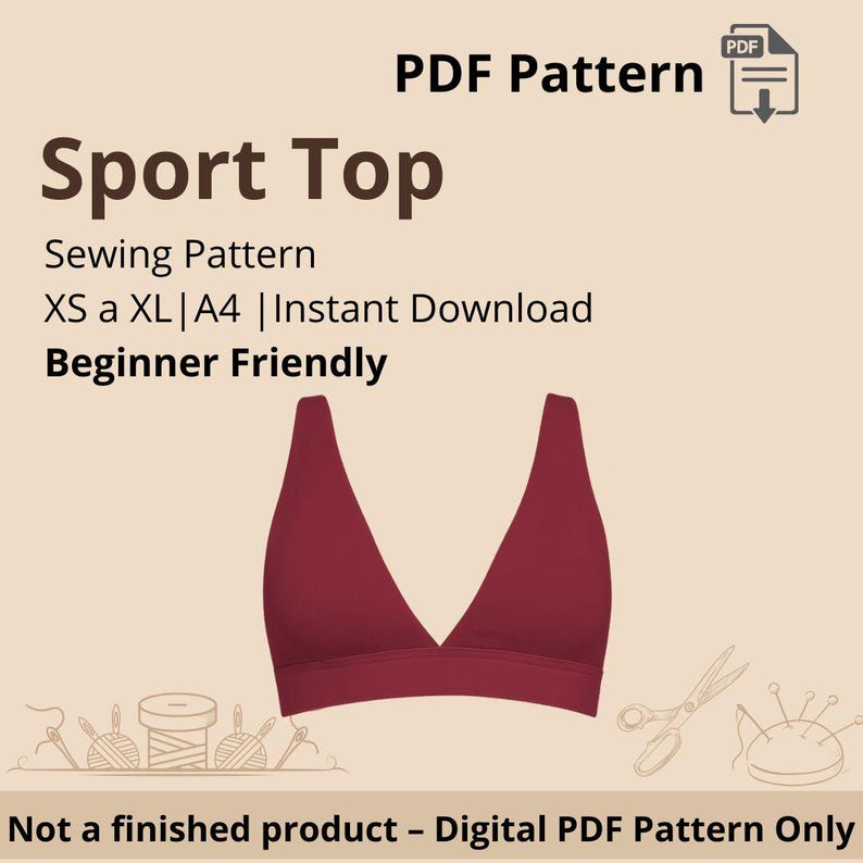 Sport Top Sewing Pattern PDF: Beginner-friendly, Sizes XS-XL (A4/A0 ...