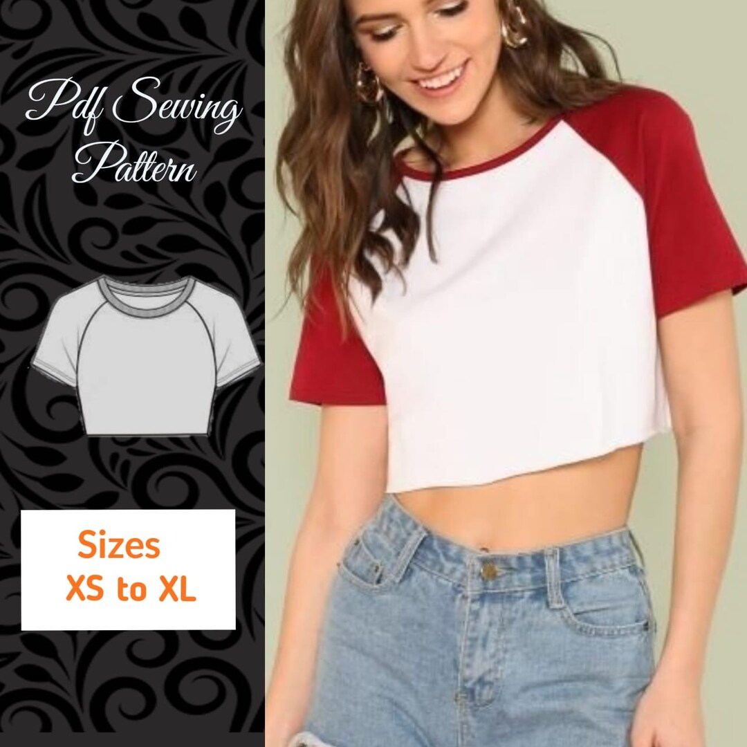 Raglan Top Pdf Pattern Crop Top Pattern Womens Short Sleeve Ranglan PDF ...