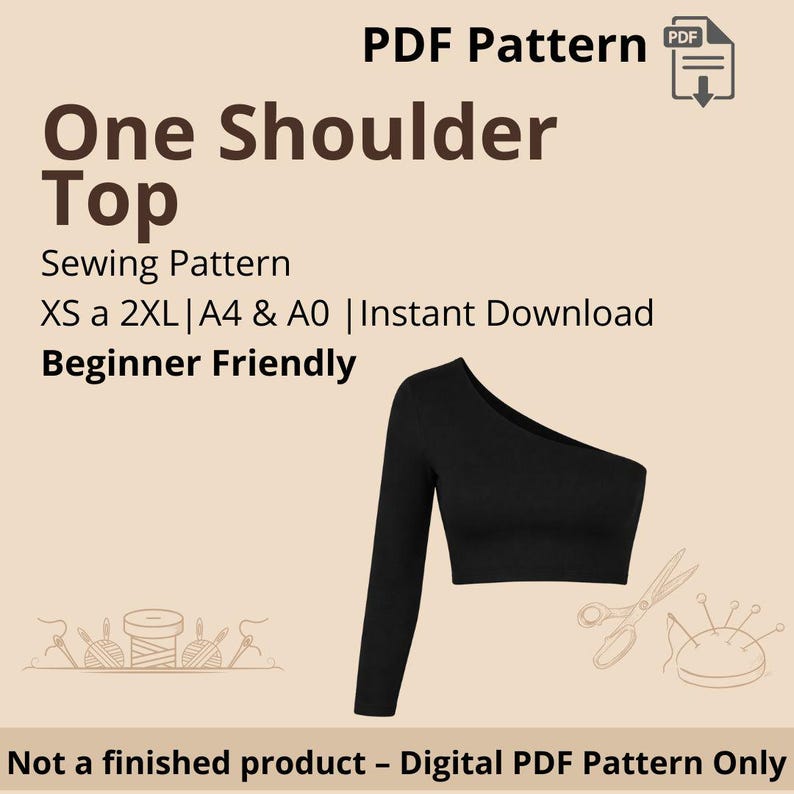 One Shoulder Top Sewing Pattern PDF: Beginner-friendly, Size XS-2XL (A4 ...