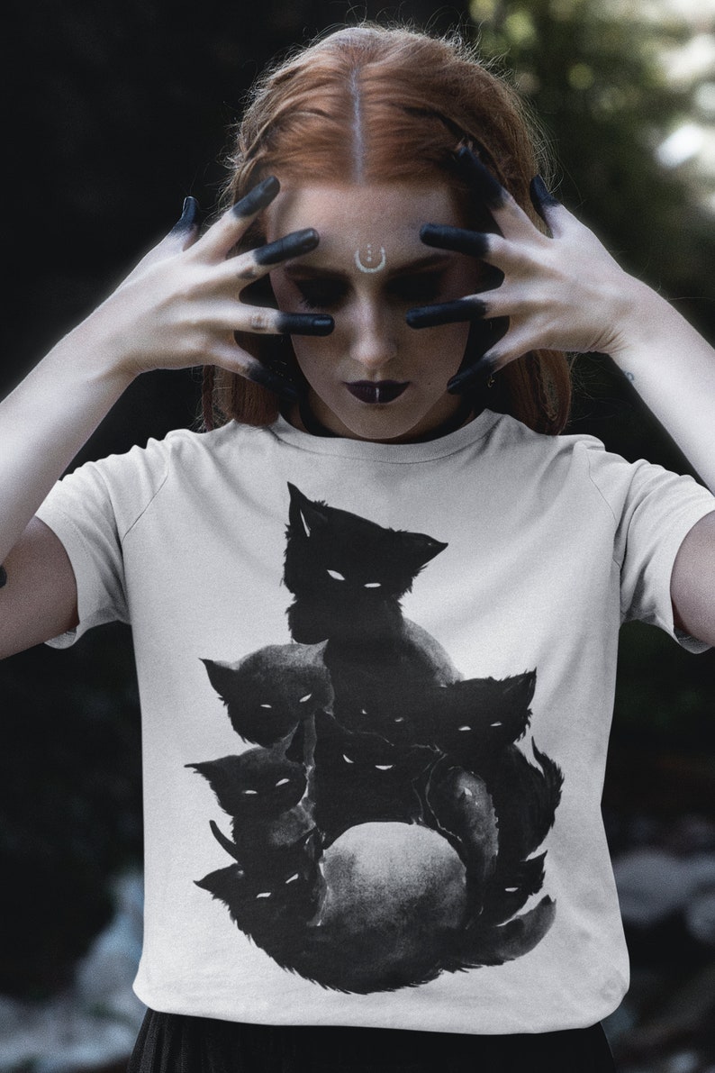 Black Cat Watermark Painting Style Tshirt, Occult Inspired, Graphic Tee ...