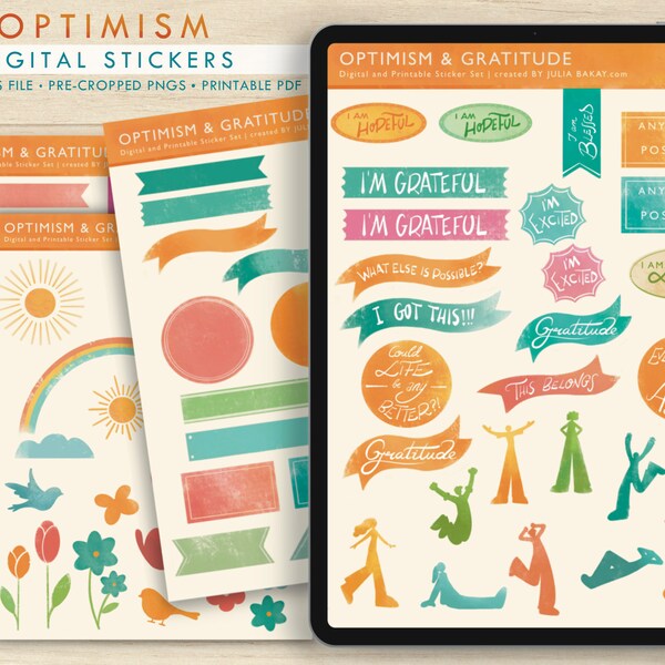 Gratitude Digital Cropped Stickers - Etsy