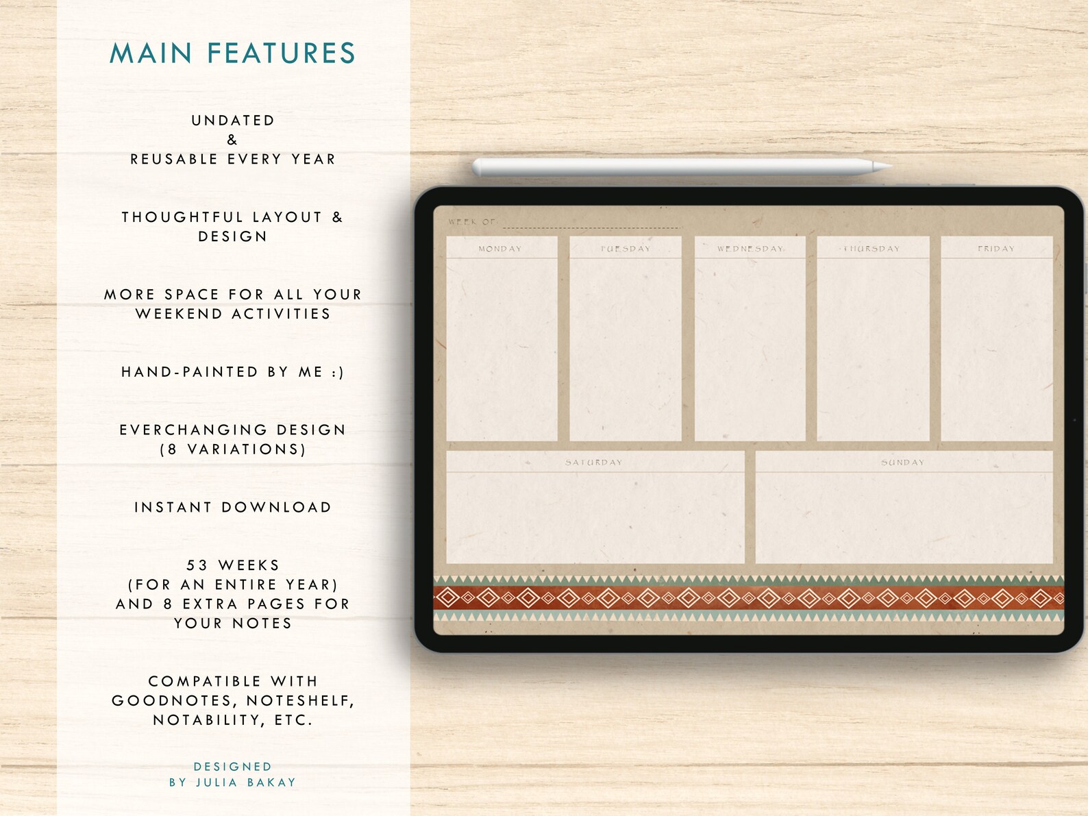 Weekly Digital Planner | Undated iPad Planner, iPad to Do List | Week ...