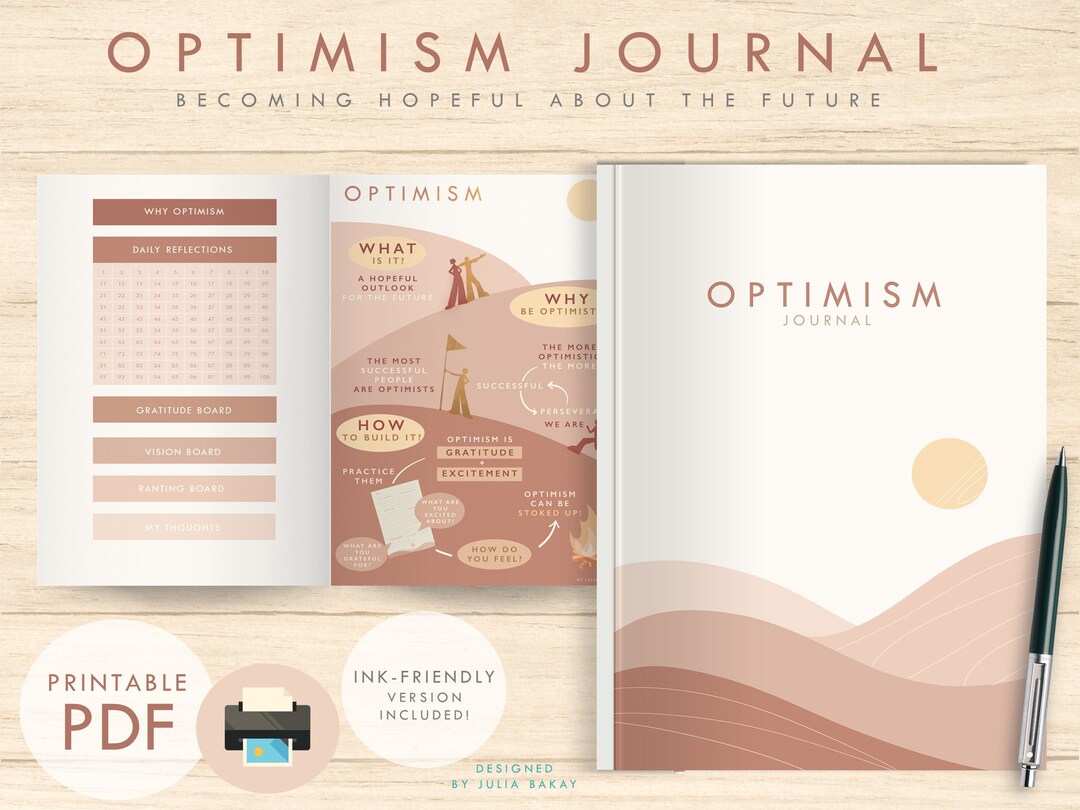 Gratitude Journal Printable PDF, Optimism Mindset Journal 100 Days, Daily Self-care Habit ...