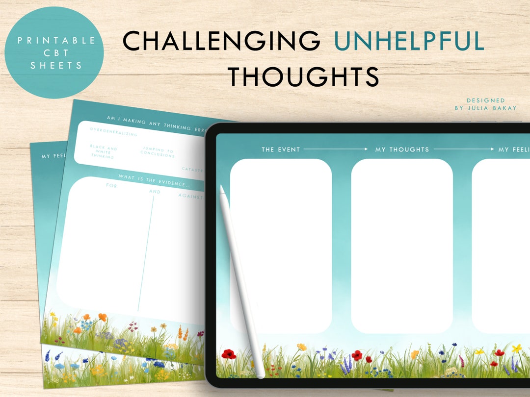 Thought Challenging Worksheet CBT Therapy, Printable Mental Health Tool ...