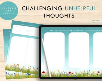 Thought Challenging Worksheets, CBT Therapy, Cognitive Behavioral ...