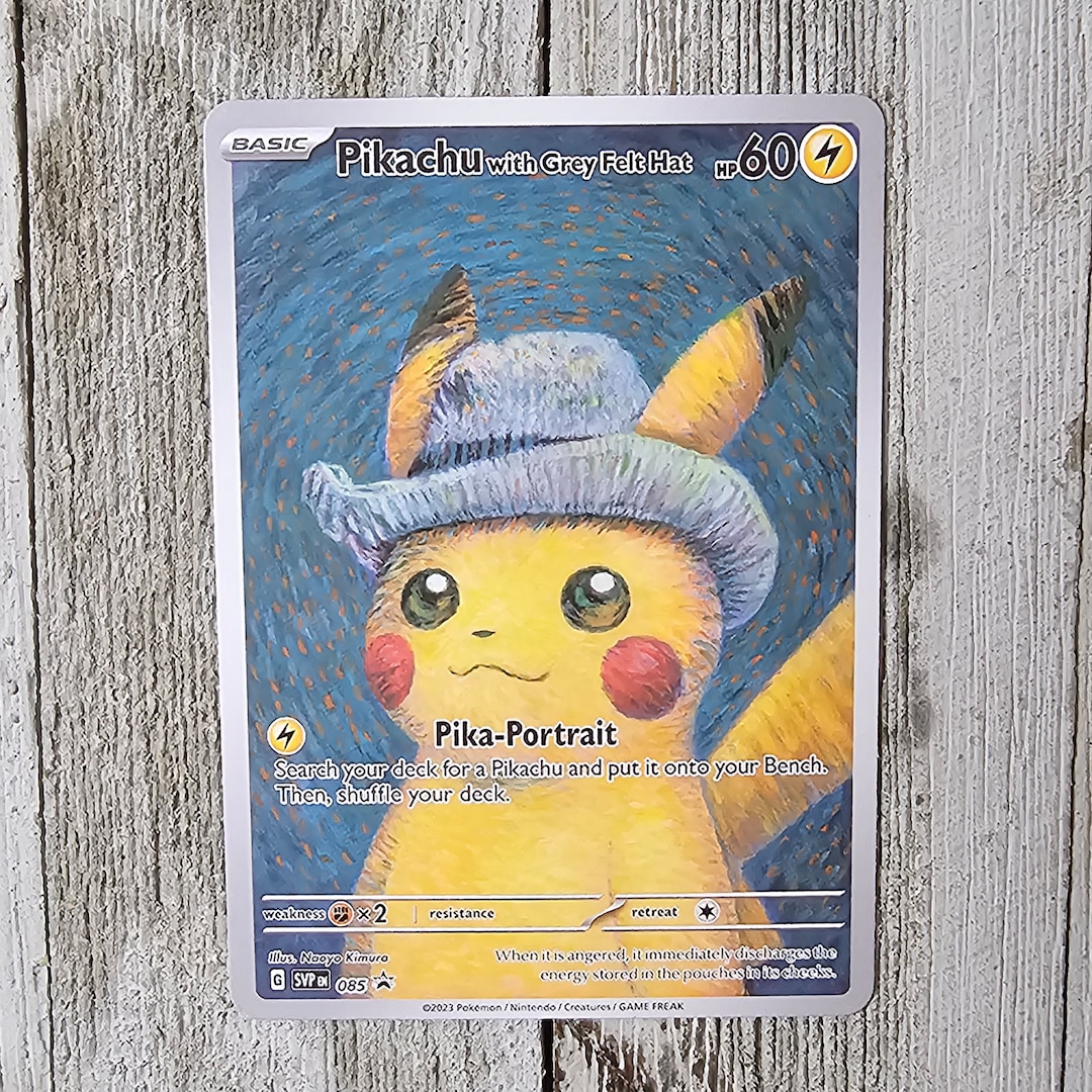 Pikachu With Grey Felt Hat Promo Card Custom Handmade Card - Etsy