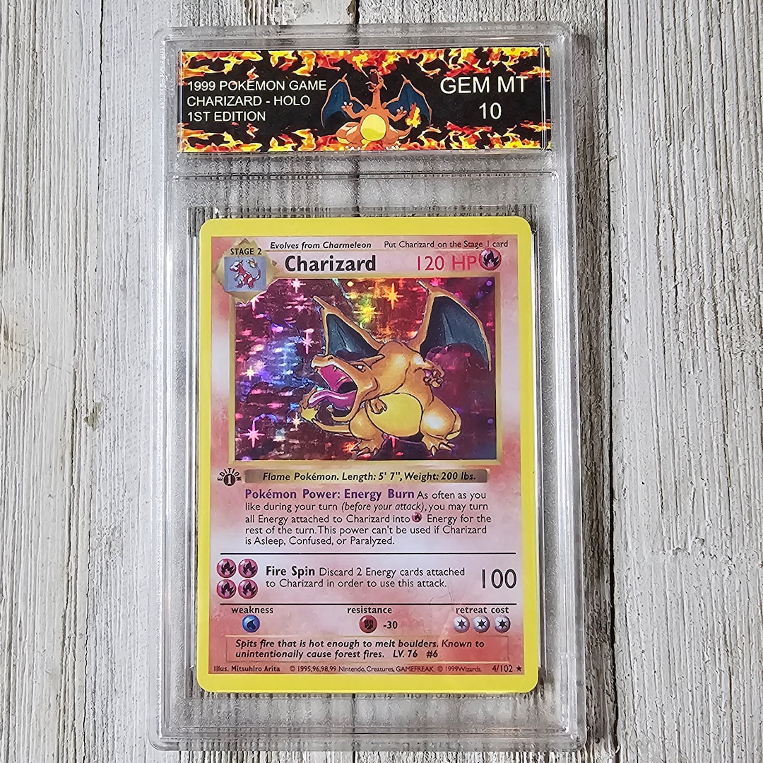 Charizard 1st Edition Base Set Handmade Card With Custom Slab and Label ...