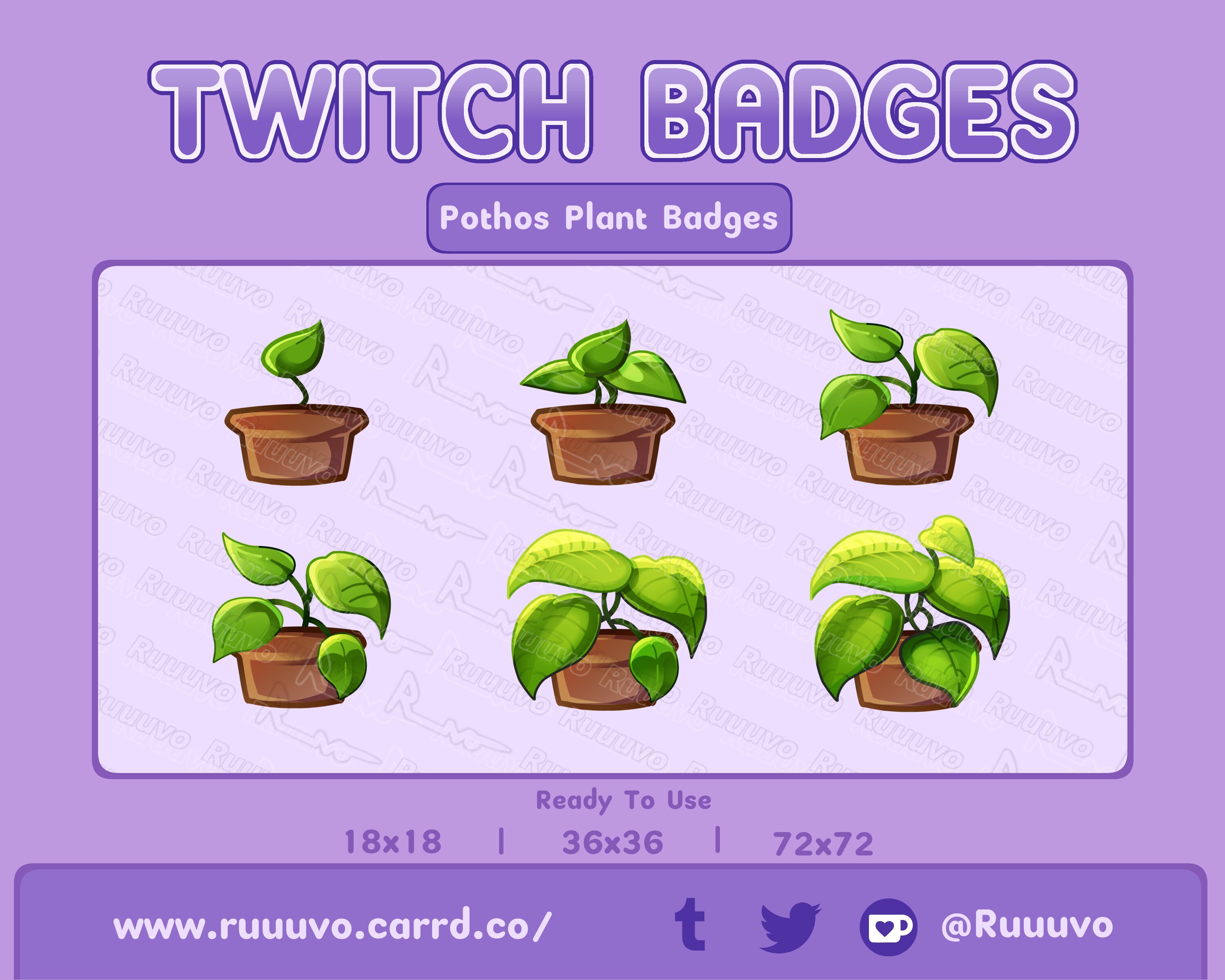House Plant Pothos Twitch Badges/cute Potted Plant Badge Set/ Sub Bit ...