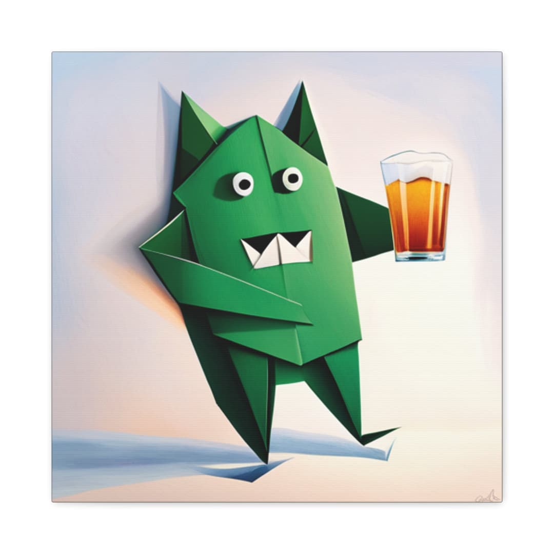 Green Beer Monster Origami Canvas Gallery Wrap Many Sizes - Etsy
