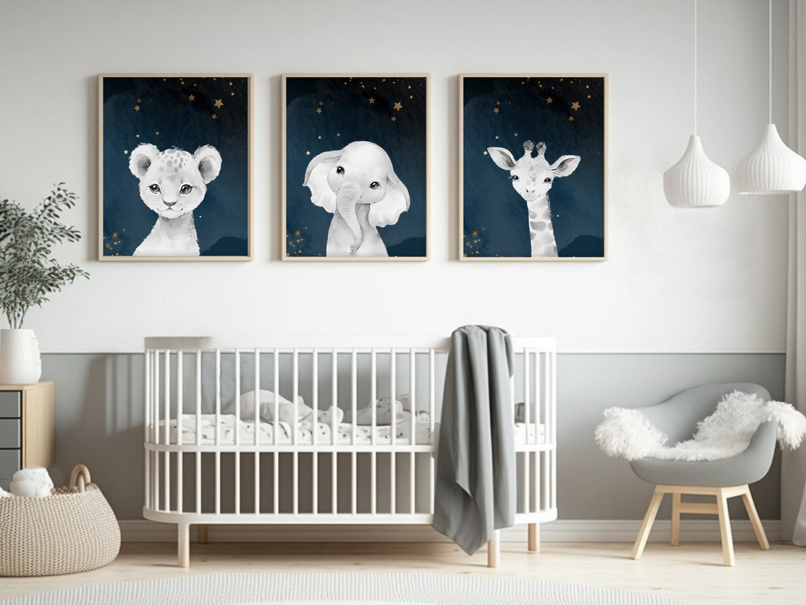 SAFARI NURSERY PRINTS Starry Night Sky Set of 3 Animal - Etsy