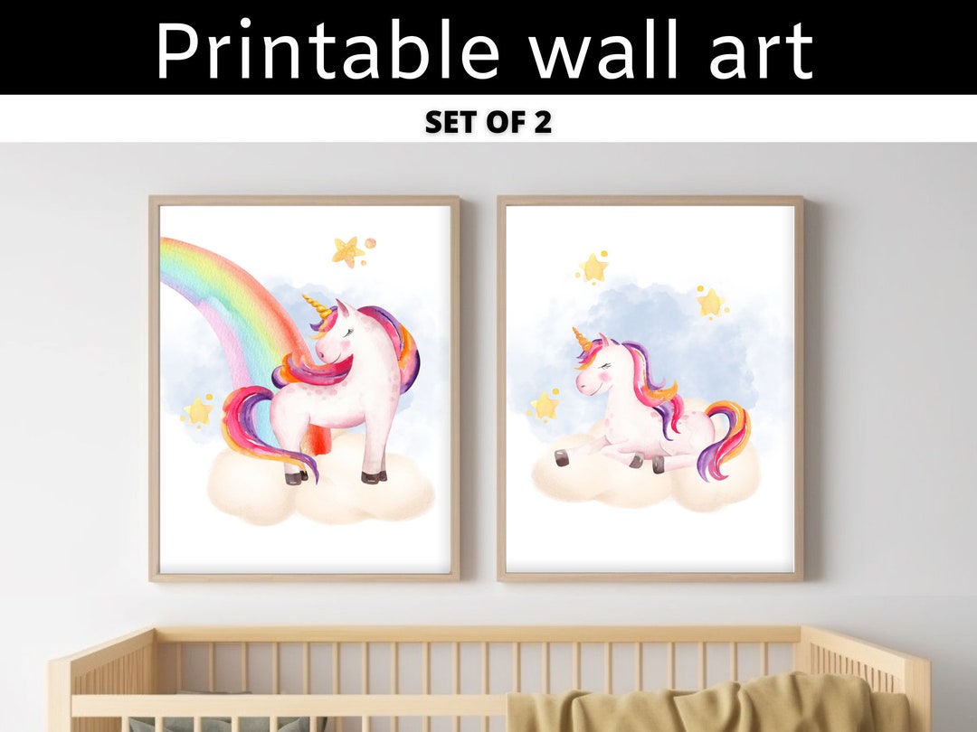 Whimsical Rainbow Unicorn Wall Art Set of 2 - Printable Decor for Girl ...