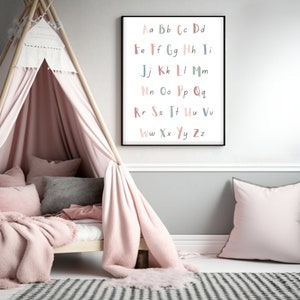 Montessori Alphabet Poster in Soft Pastel Colors | Educational Wall Art ...