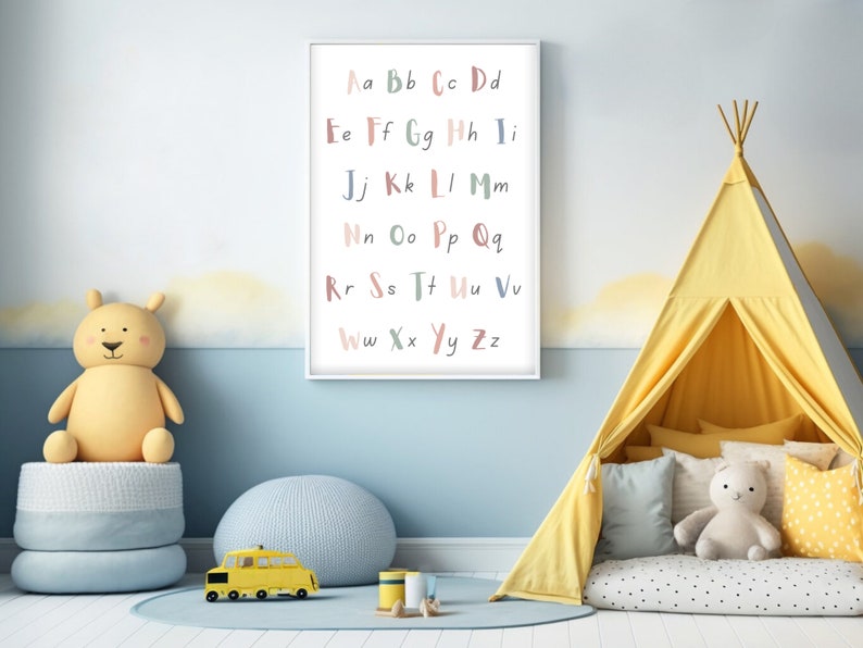 Montessori Alphabet Poster in Soft Pastel Colors Educational - Etsy