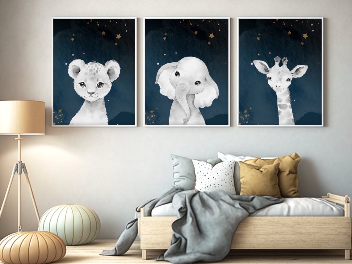 Safari Nights: Set of 3 Starry Night Sky Animal Nursery Prints - Etsy