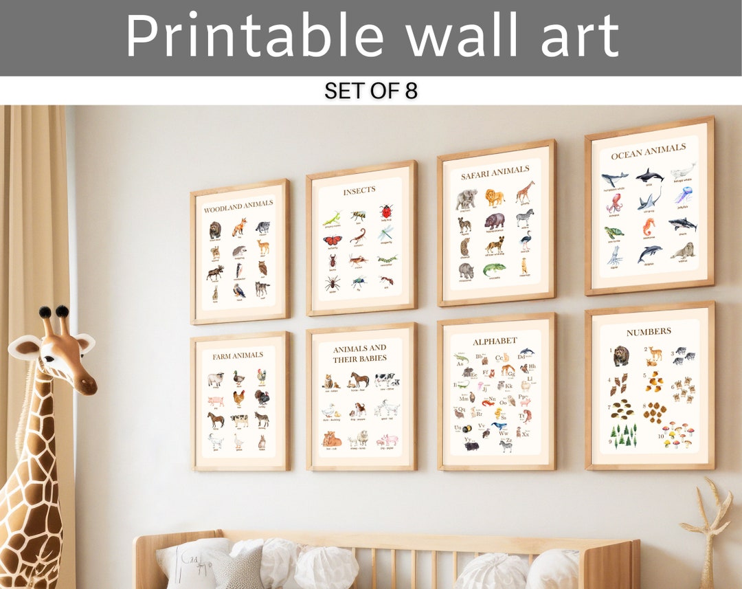 Educational Posters Set of 8: Woodland, Farm, Insects, Ocean, Safari ...