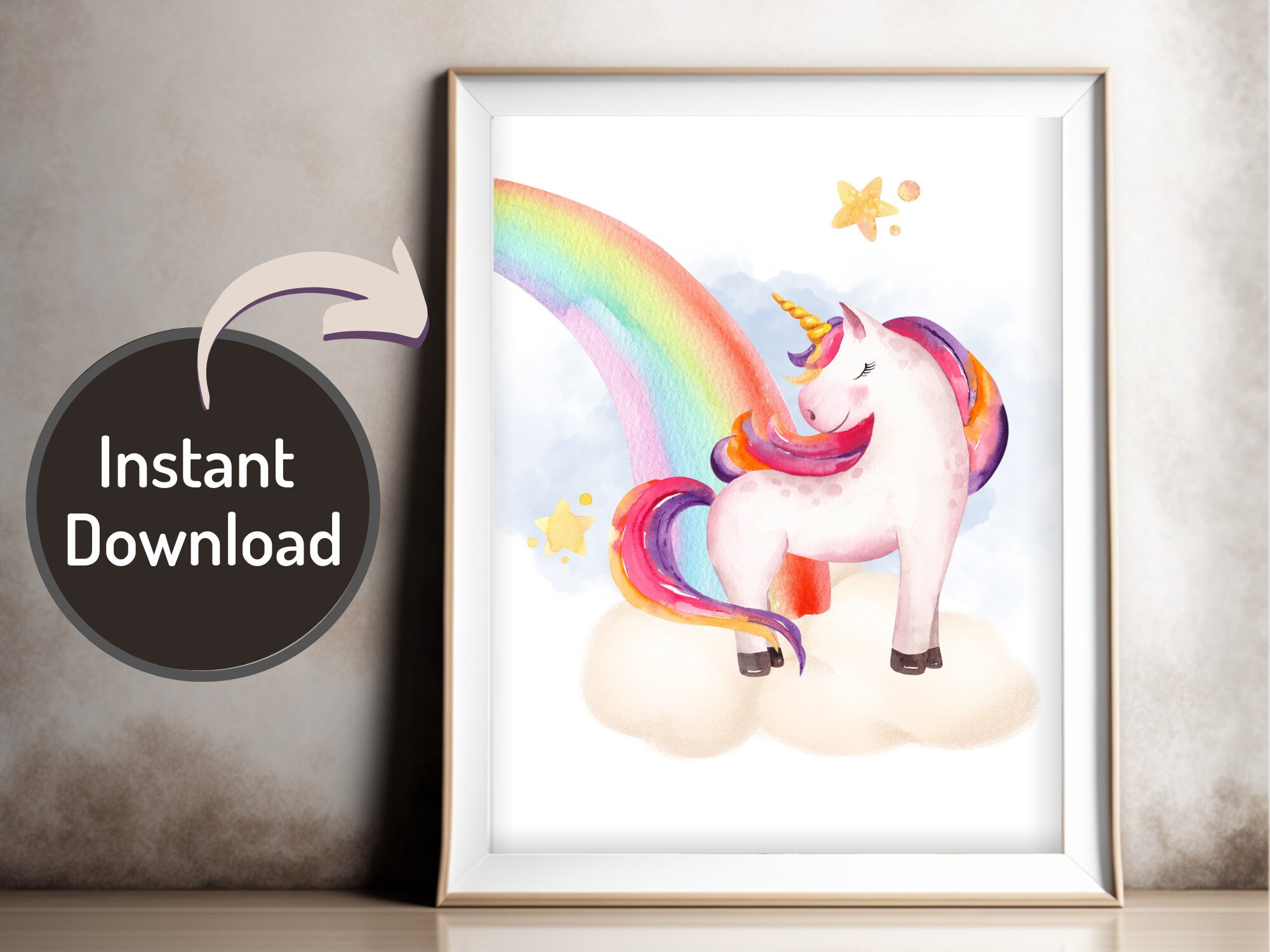 Whimsical Rainbow Unicorn Wall Art Set of 2 - Printable Decor for Girl ...