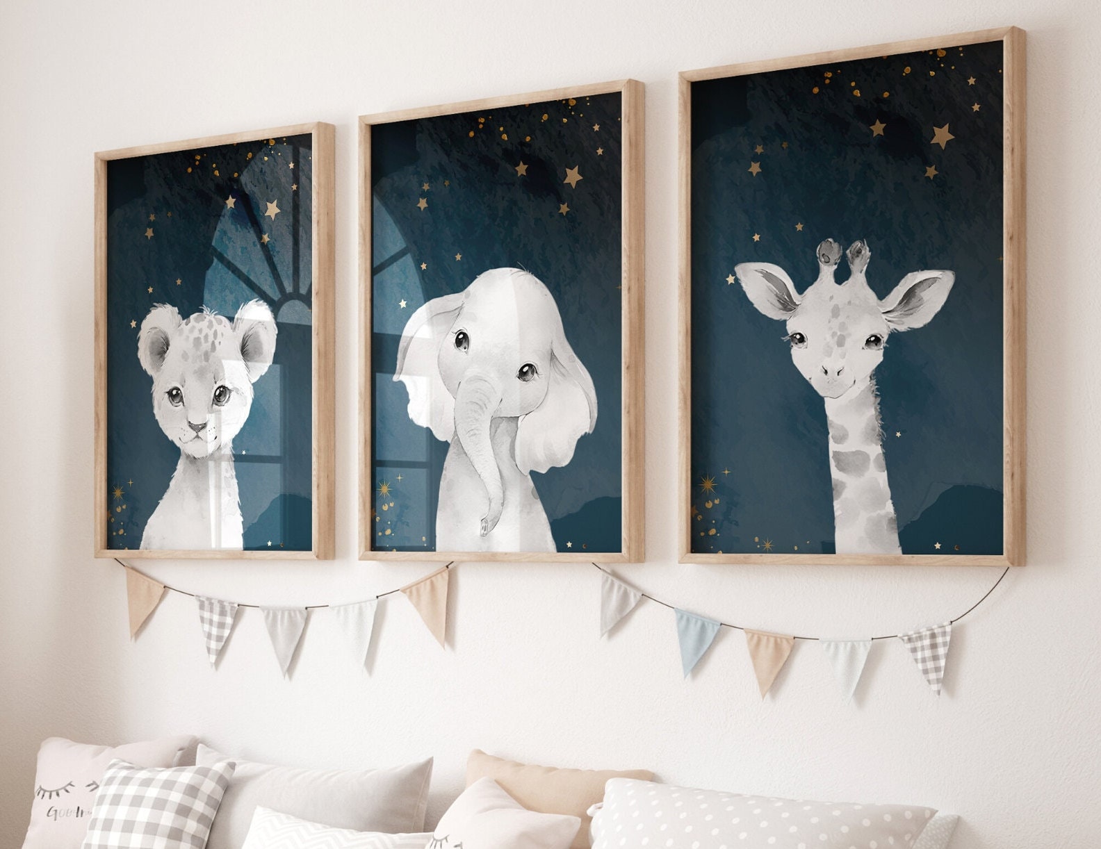 SAFARI NURSERY PRINTS, Starry Night Sky, Set of 3, Animal Nursery Theme ...