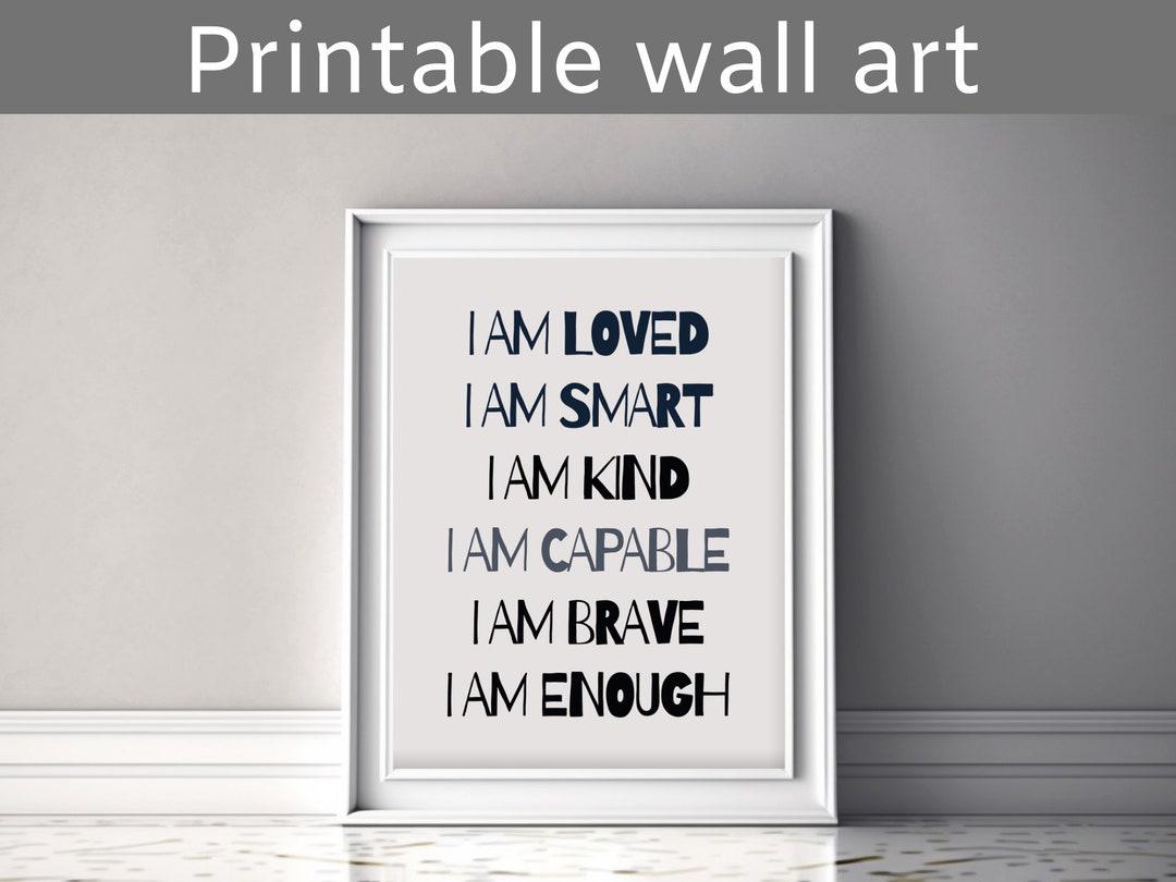 Affirmations Poster: Printable Art - Loved, Smart, Kind, Capable, Brave ...