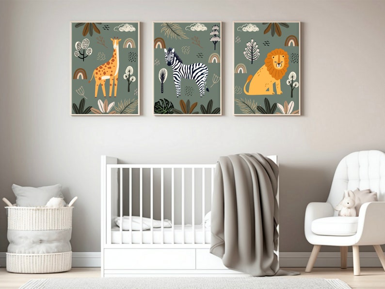 Boho Safari Nursery Decor Set of 3 Prints Safari Animals - Etsy