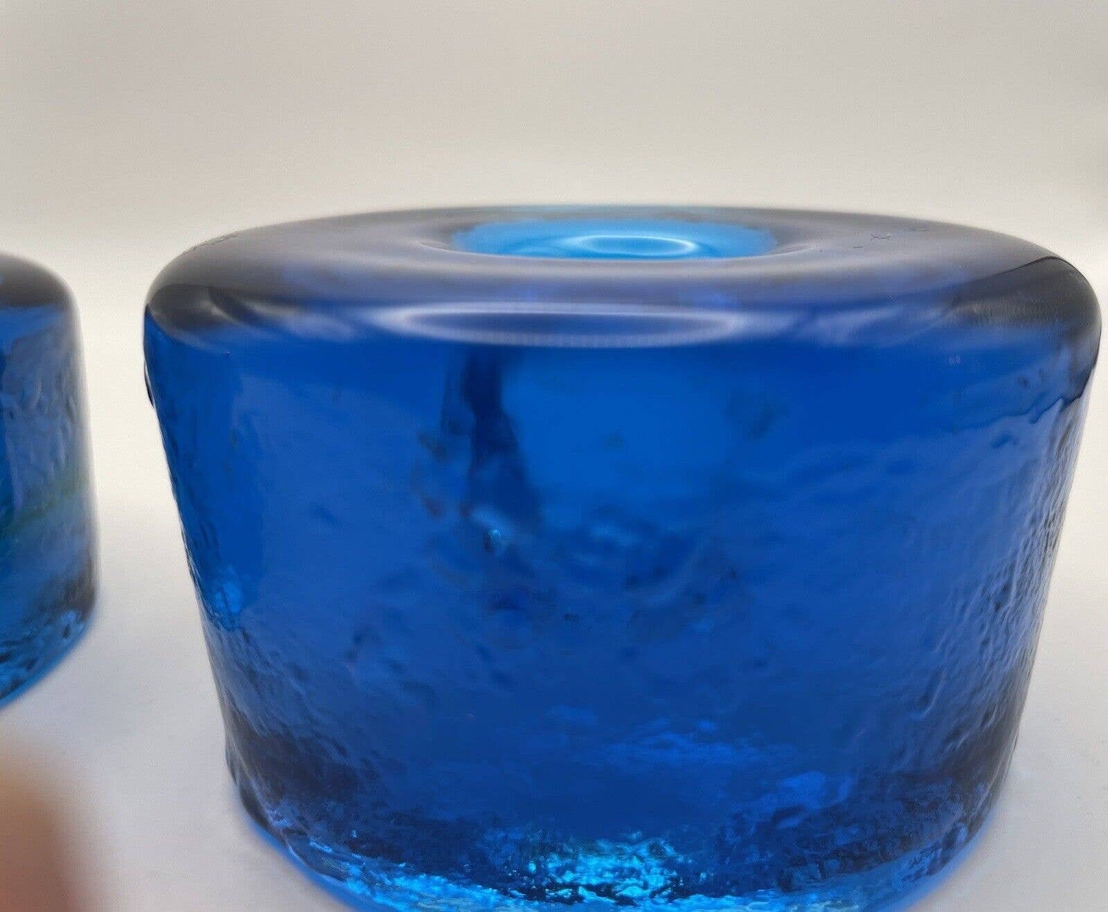 2 - Vintage Azure Blue Heavy Art Glass Round Taper Candle Holders - Etsy