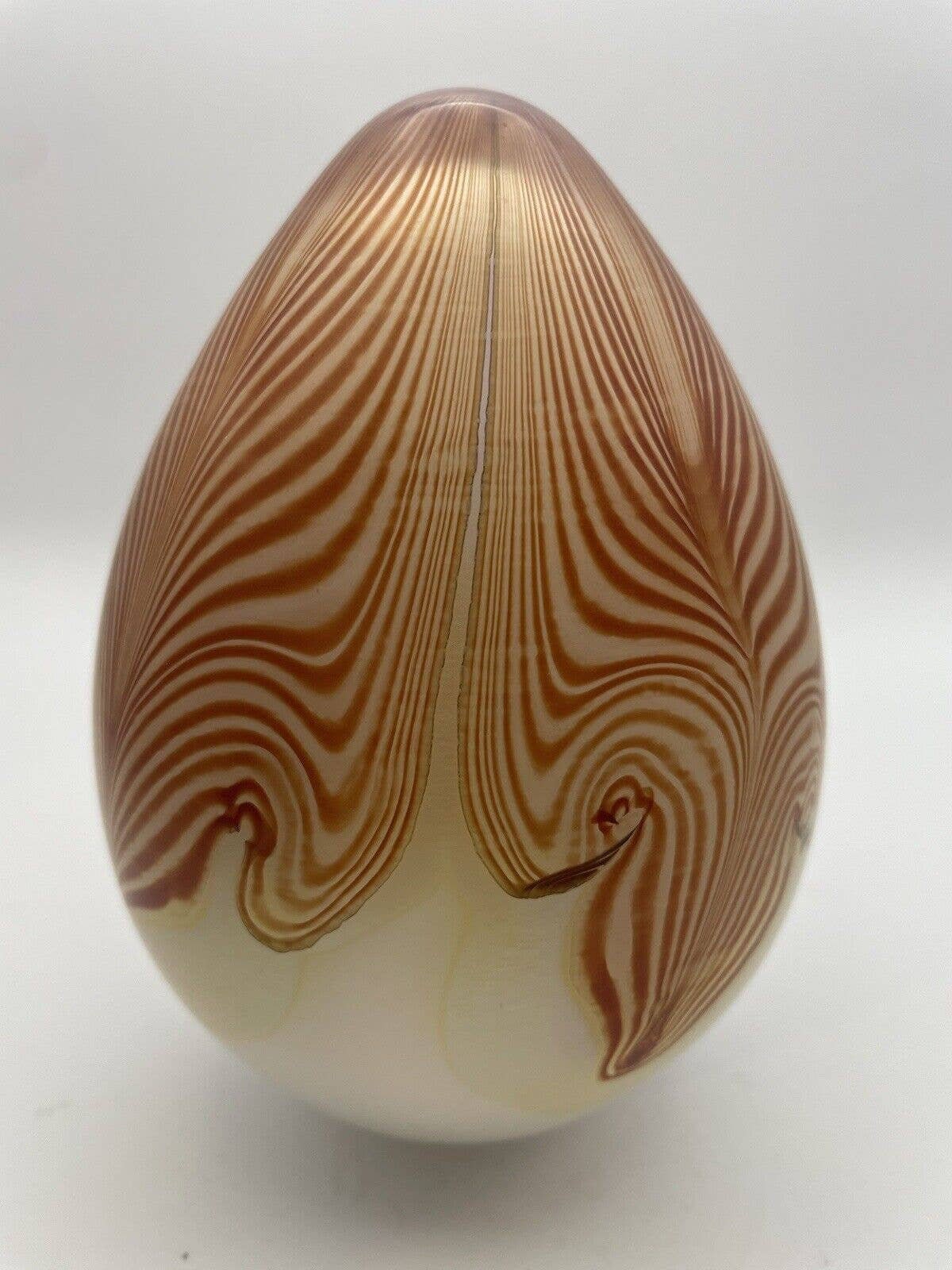 VTG 1983 VANDERMARK Iridescent Pulled Feather Swirl Design Egg Shaped ...