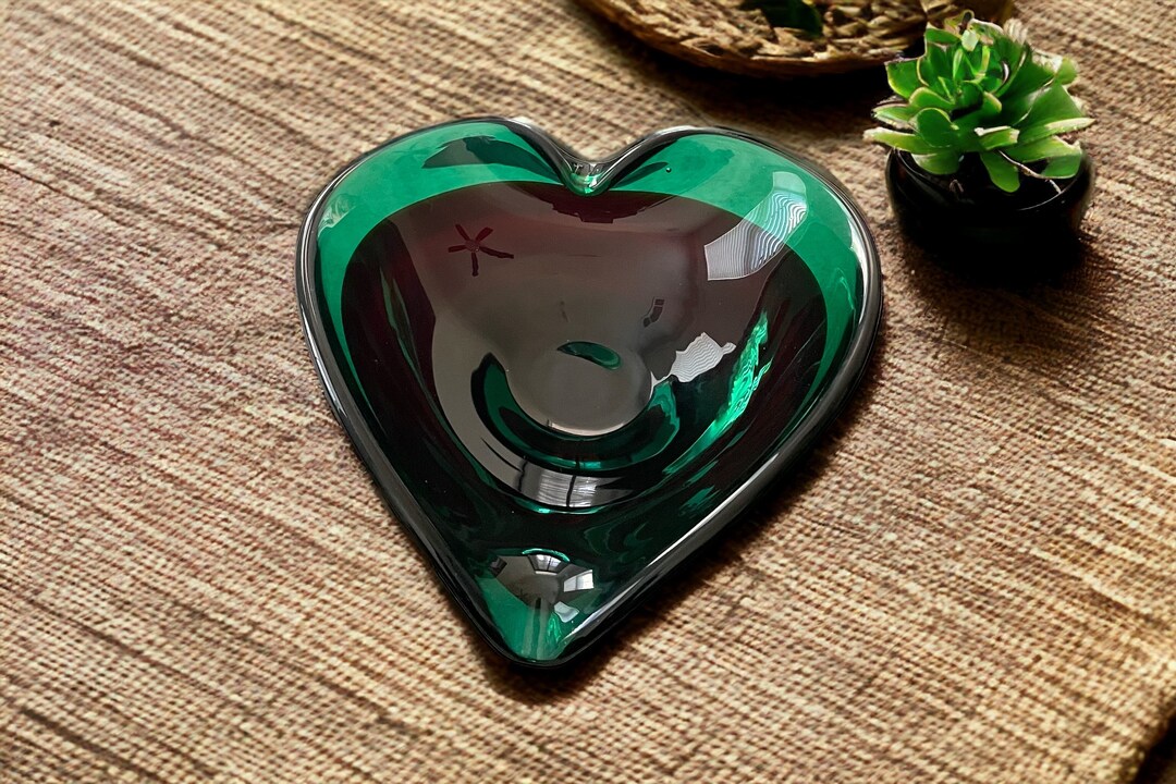 MCM Murano Hand Blown Heart Shaped Art Glass in Ruby Red & Green ...