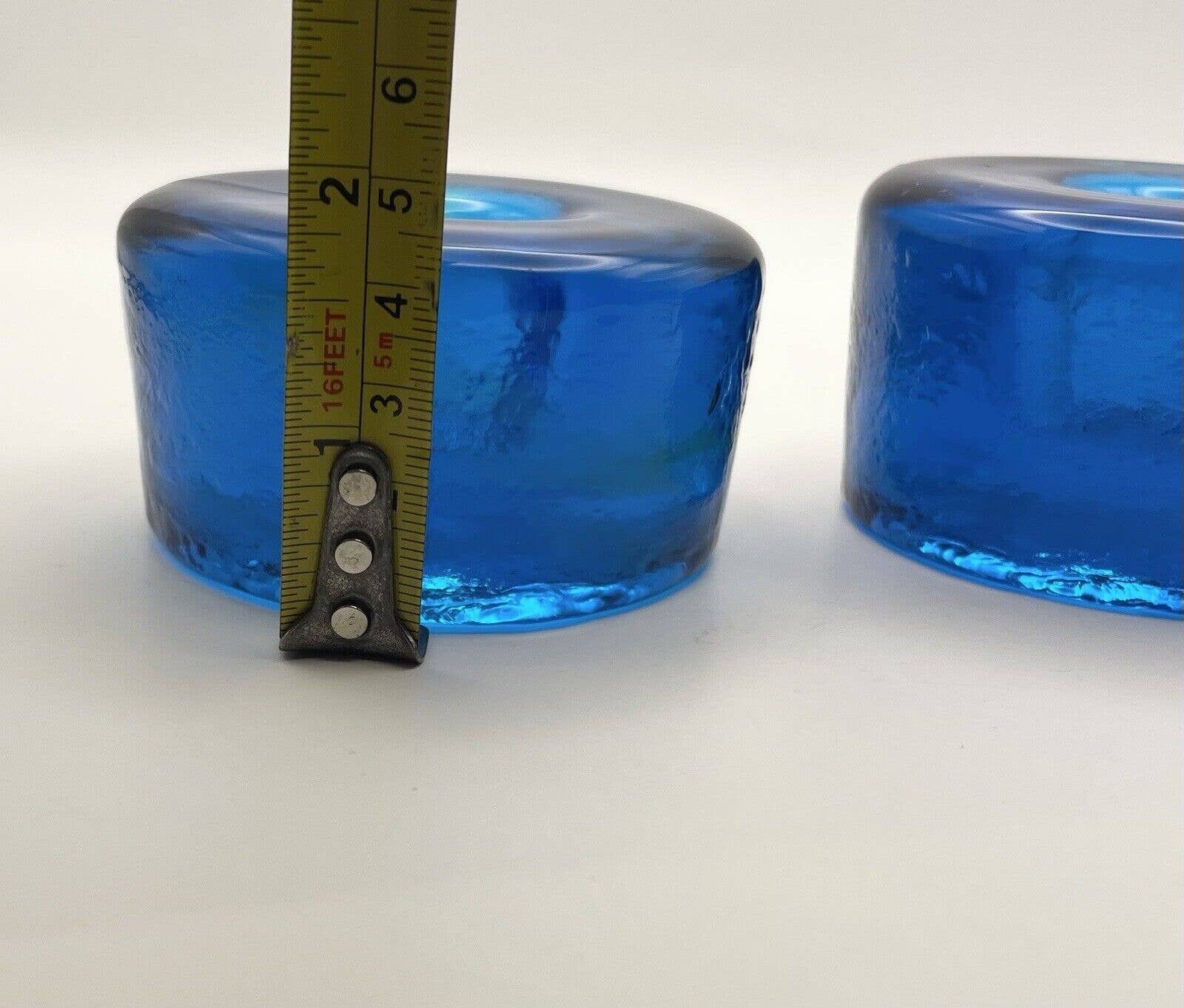 2 - Vintage Azure Blue Heavy Art Glass Round Taper Candle Holders - Etsy